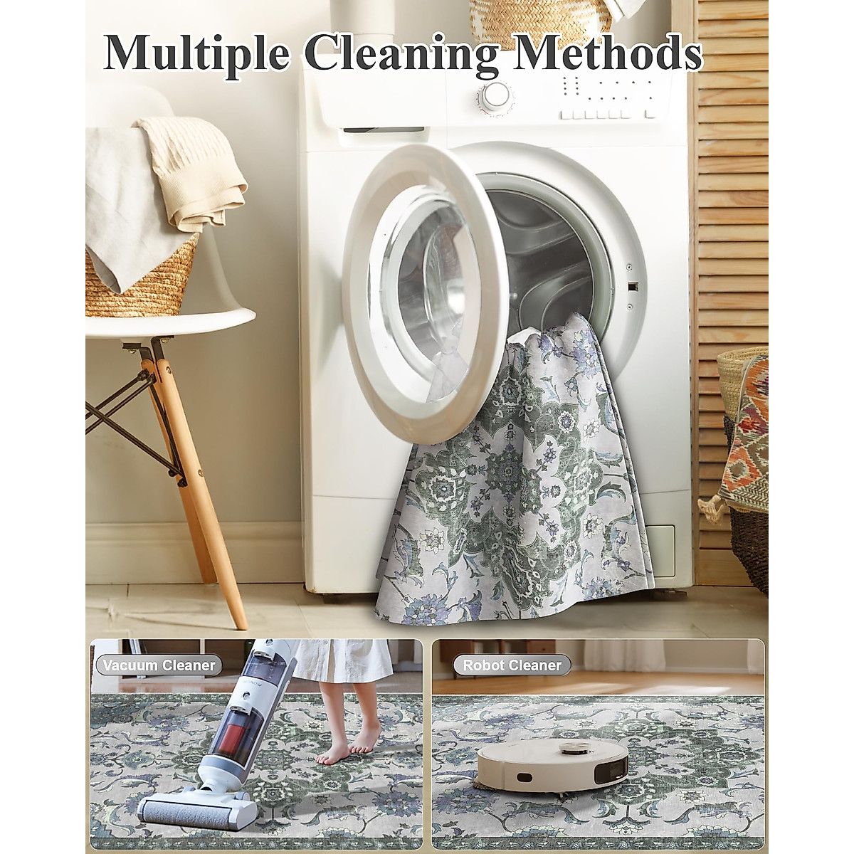 Roseek Door Mat 2x3 Rug, Small Boho Area Rug for Living Room, Machine Washable Kitchen Rugs Non-Slip, Entry Mat Indoor Low Pile Throw Floral Rugs Grey Carpet for Bedroom, Entryway, Hallways