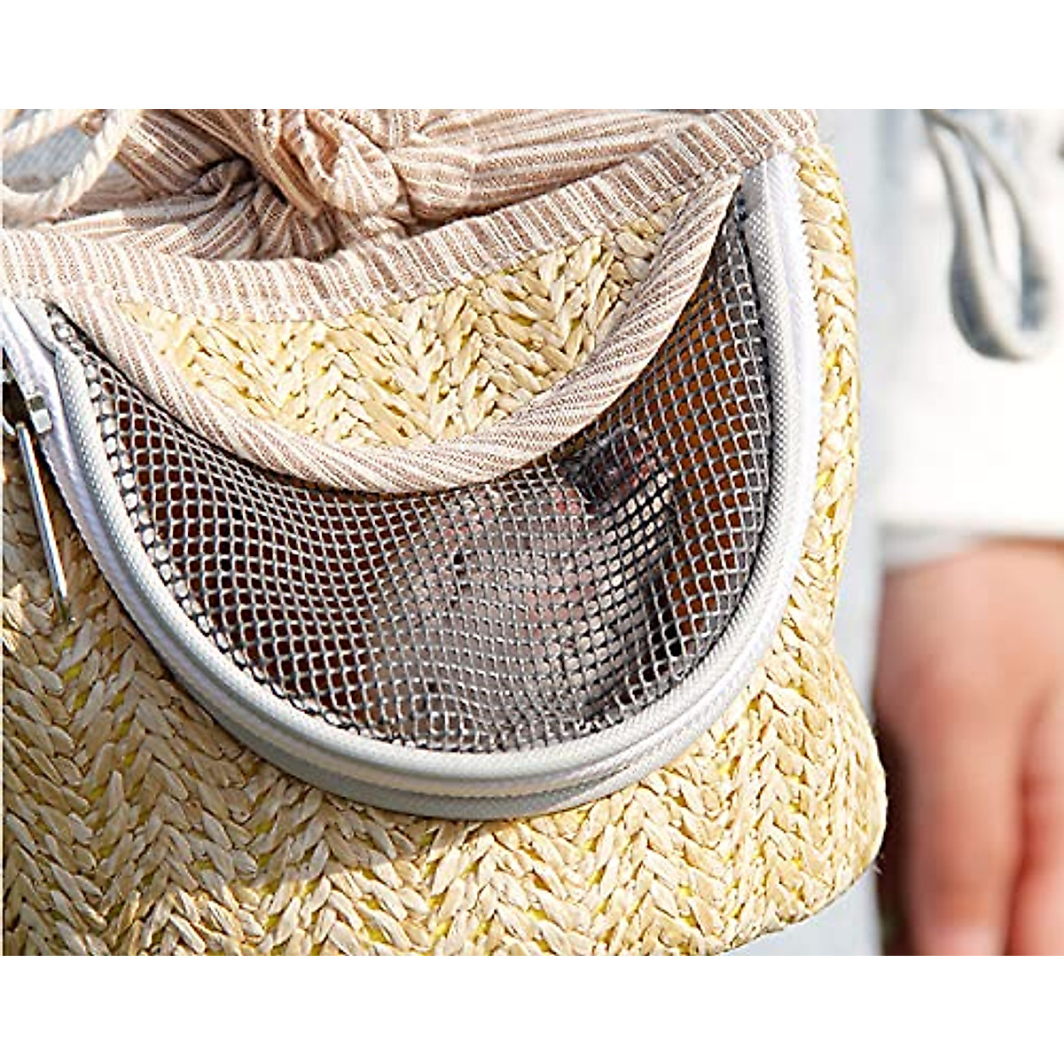 Small Pet Carrier Bag Hamster Carrier Bag with Long Detachable Shoulder Strap, Light Coffee Color Straw Mesh Breathable Portable Outgoing Bag for Hamster Hedgehog Sugar Glider Squirrel Gerbil