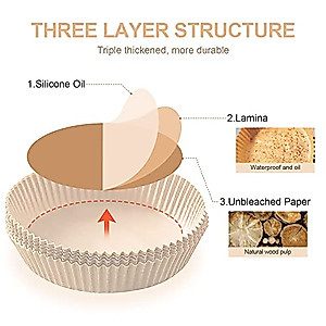 ORIGLE Air Fryer Liners 100Pcs Air Fryer Disposable Paper Liner, 6.3Inch Non-stick Parchment Paper, Oil Resistant, Waterproof, Food Grade Oven Liner for 2-5 QT Air Fryer, Steamer, Microwave oven