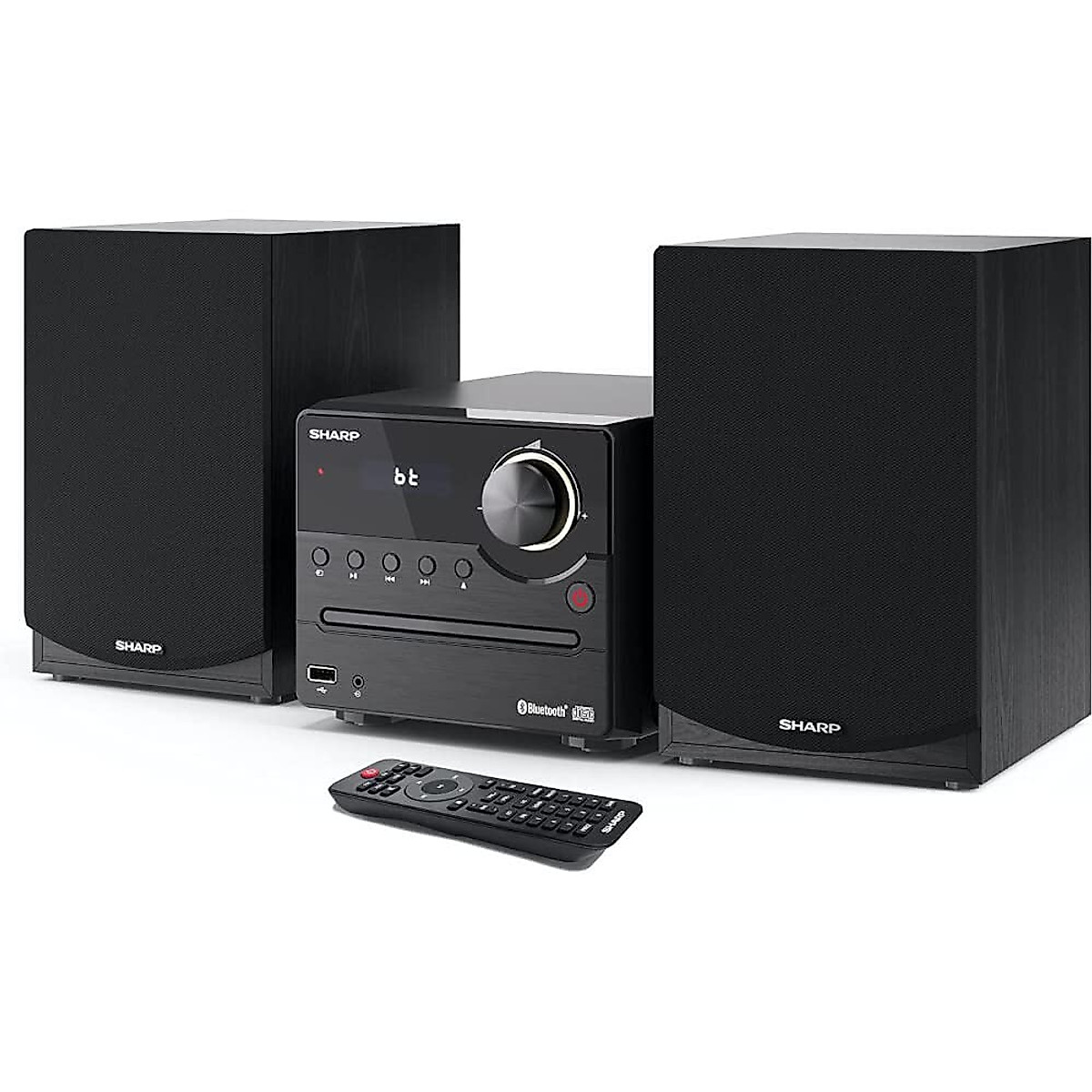 Sharp XL-B512 Micro Component Wireless Bluetooth Audio Streaming & CD Player Wood Speaker System + Remote, USB Port, MP3 Playback, FM Stereo Digital Tuner, Aux Input, Black Oak