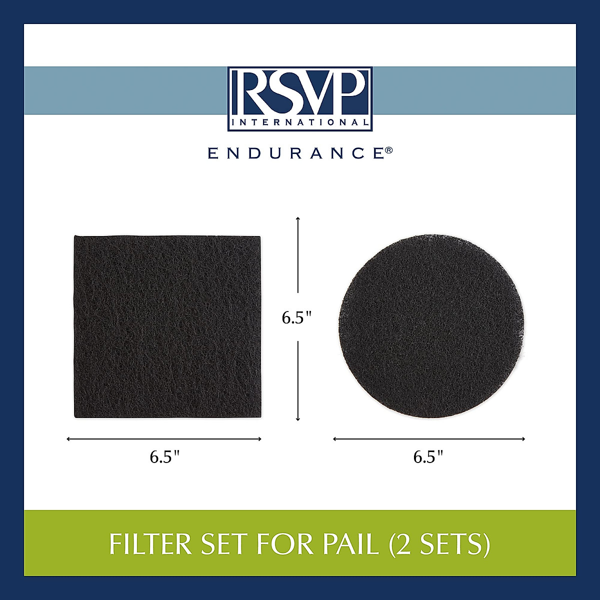 RSVP International Kitchen Collection Compost Pail, Filter Replacement, 2-Piece, 1/2-Gallon, Charcoal