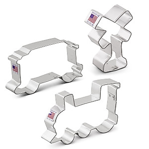 Train Railroad Cookie Cutters 3-Pc. Set Made in USA by Ann Clark, Train Engine, Caboose, Railroad Crossing Sign