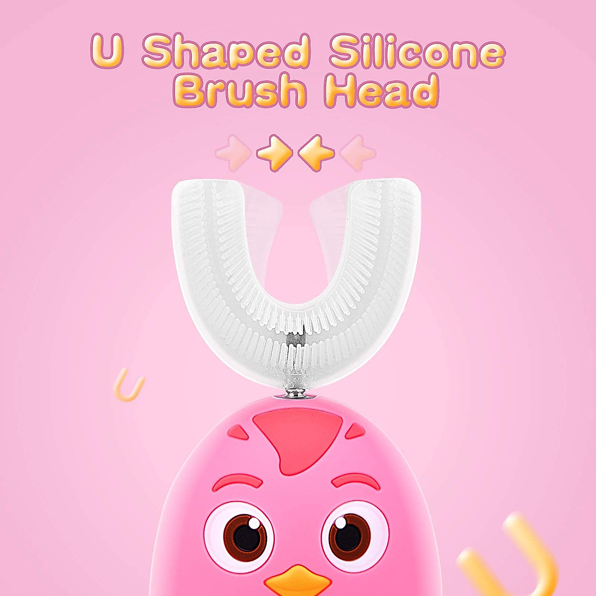 Twinto Electric Toothbrush Kids, U-Shaped Children's Toothbrush, Waterproof Cordless Rechargeable Toothbrush Teeth Whitening for 3-6 Years Boys Girls (Pink)