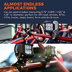 LAMPHUS Off-Road ATV UTV Light Bar Mounts Mounting Bracket Mini Bar Clamp Kits [0.75"/1"/1.25" Inch] [Horizontal Bar] [Aluminum] [2 Unit] Bull Bar UTV Roll Bar Clamp Tube Roll Cage Clamps Mount