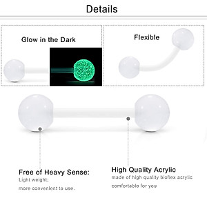 Dyknasz 48PCS 14G Glow in the Dark Nipple Rings Flexible Bioflex Tongue Bar Straight Barbell Retainer Piercing Jewelry for Women Men 2#