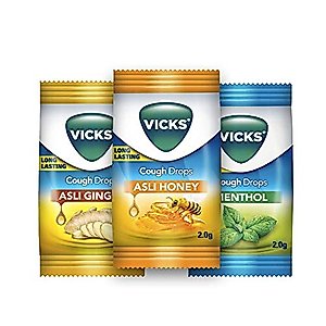VICKS Cough Drops Throat Irritation Relief |3 Flavors- Menthol|Honey|Ginger | 185 Drops JAR