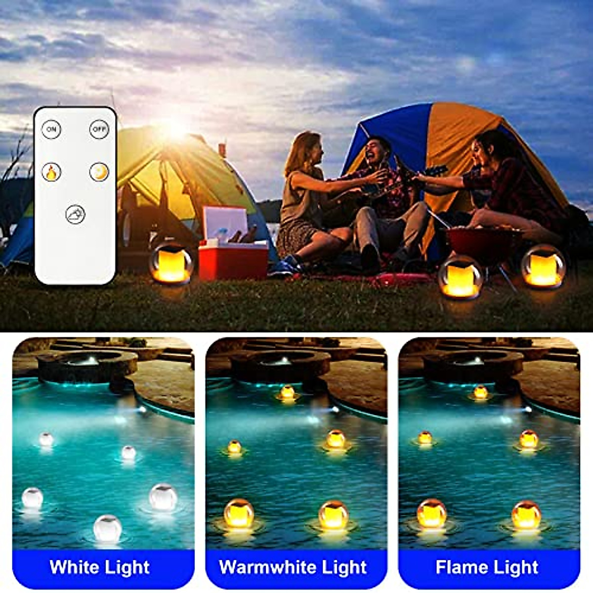 Floating Pool Lights,Solar Powered LED Flame Lights Flickering with Remote Control for Swimming Pool,IP68 Waterproof Outdoor Lantern Landscape Decoration Lights for Pool,Pond,Hot tub,Party,Garden