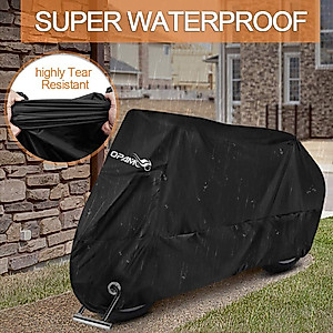 Motorcycle Scooter Cover Waterproof Outdoor - Large Medium XL 250cc 150cc 50cc Scooter Shelter for Harleys All Weather Motorbike Protection with Lock Holes Tear-Proof Heavy-Duty (Black)