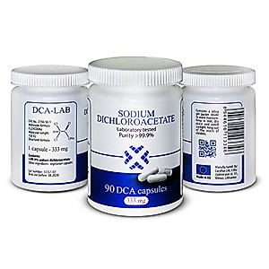 DCA - Sodium Dichloroacetate 333mg - Purity >99.9%, Made in Europe, by DCA-LAB, Certificate of Analysis Included, Tested in a Certified Laboratory, 90 Capsules