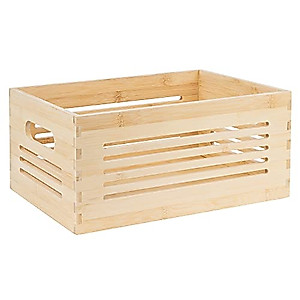 Natural Bamboo Wooden Storage Box – Rustic Farmhouse Look Wood Crate for Storage Decorative Closet, Cabinet and Shelf Basket Organizer with Built in Handles - Multi-Purpose Organizer (Small)