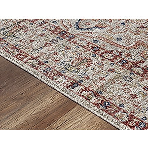 Abani Rugs Vintage 6' x 9' Diamond Medallion Area Rug - Babylon Collection Beige & Red Traditional Style Turkish Accent Rug