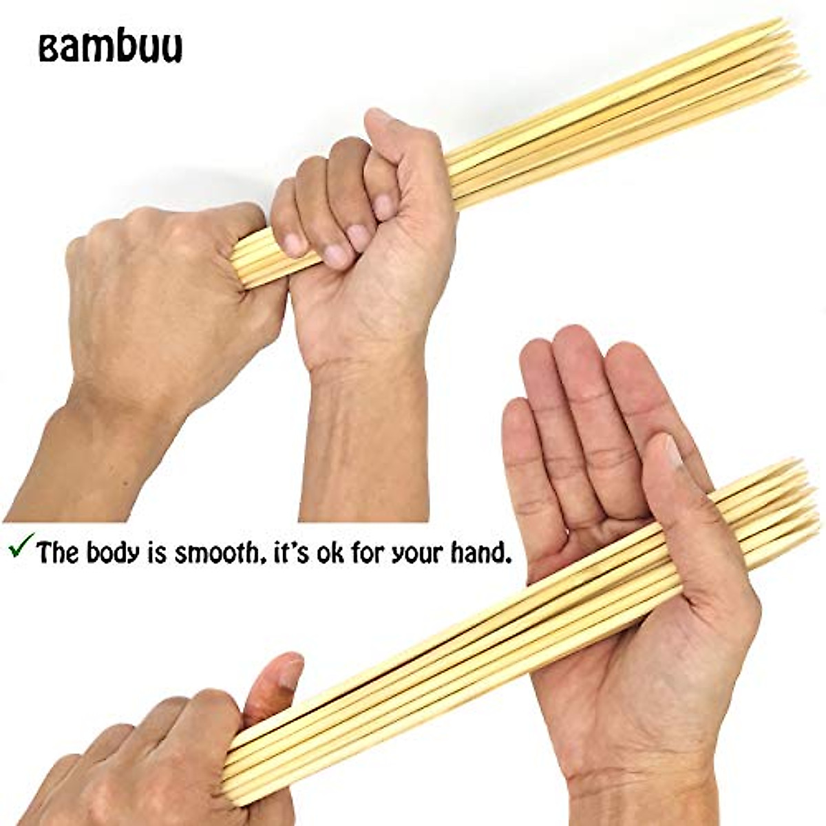 BAMBUU | Bamboo Skewers 12Inch | (More Sizes: 6”/10”/12”) | Thick Sturdy Φ=0.16inch (4mm)-100pcs | Natural Bamboo Sticks | Wooden Skewers