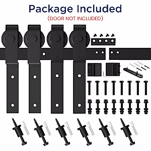 SMARTSTANDARD 8 Feet Bypass Sliding Barn Door Hardware Kit - for Double Wooden Doors-Single Track - Smoothly & Quietly - Easy to Install-Fit 84" Opening