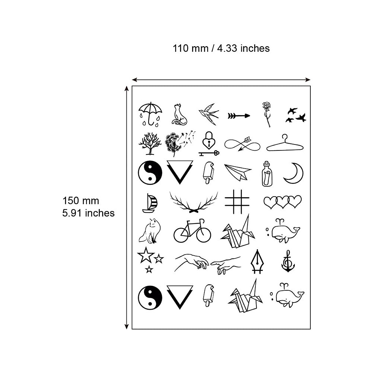 SanerLian Black Love Heart Temporary Tattoo Sticker Geometry Waterproof Women Girls Neck Chest Hand 15X11cm Set of 4