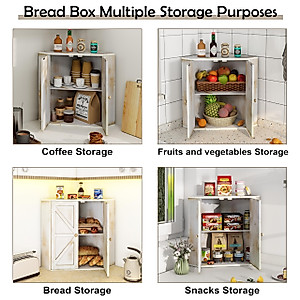 Trironsun Corner Bread Box for Kitchen Counter Double Layer Bamboo Bread Storage Container Large Capacity Bread Storage Bin Farmhouse Breadbox Organizer (Antique White)
