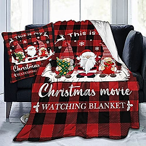 YOYICU Christmas Fleece Throw Blankets This is My Christmas Movie Watching Blanket Xmas Gnomes Red Black Buffalo Check Plaid Warm Blanket