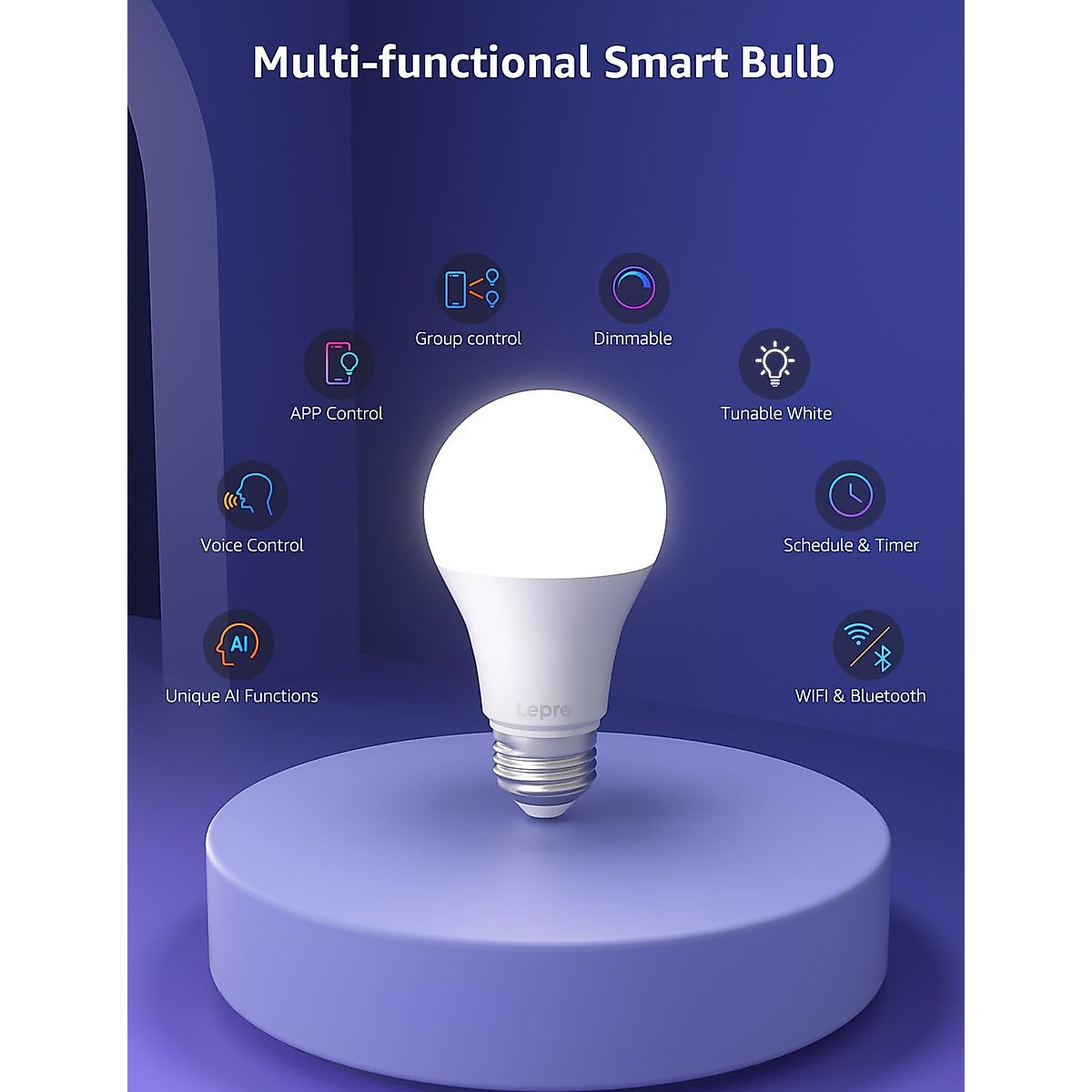 Lepro B1 AI Smart Light Bulbs - WiFi & Bluetooth RGBWW Color Changing LED Bulb Compatible with Alexa & Google Assistant, AI Generated Lighting LLM, AI Voice Control, Music Sync, 2.4GHz Only, 2 Packs