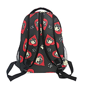 ALAZA Cute Pug Dog Print And Heart Large Backpack Personalized Laptop iPad Tablet Travel School Bag with Multiple Pockets