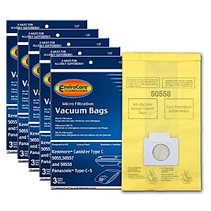 Envirocare Replacement Vacuum Cleaner Bags made to fit Kenmore Canister Type C/Q. 5055, 50557 and 50558 Panasonic Type C-5,15 pack