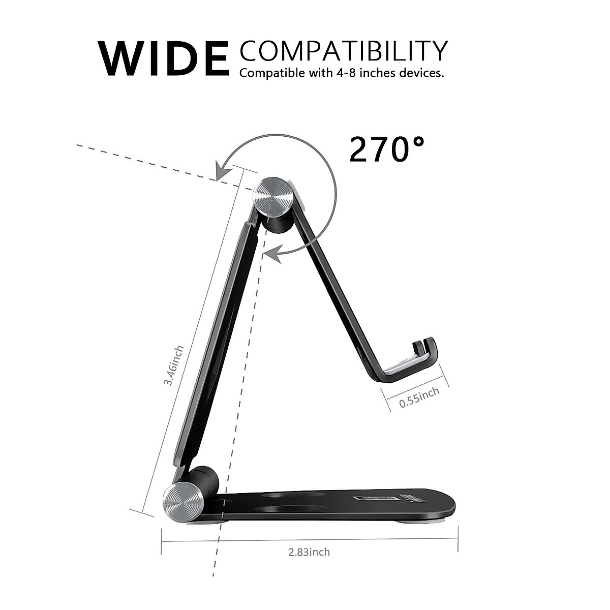 Tobeoneer Mini Phone Stand Adjustable Cell Phone Stand for Desk Compatible with iPhone 15 14 13 12 Mini 11 XR XS X 8 7 6 Plus, Samsung, Huawei. Perfect for Office & Home Desk Decor. (Black)