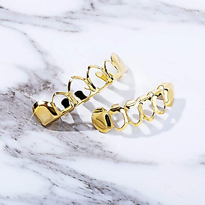 JINAO Bottom Grillz Rapper Costume Fit 18K Gold Plated Four Open Face Bottom Grills for Your Teeth for Women Men Christmas gift (Bottom))