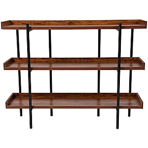 Flash Furniture Mayfair 3 Shelf 35"H Storage Display Unit Bookcase with Black Metal Frame in Rustic Wood Grain Finish