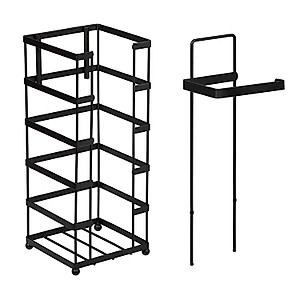 Richards Homewares Vertical Free-Standing Jumbo and Mega Size 4-Rolls Toilet Paper Storage Holder with Dispenser, 5.5 x 5.5 x 24.75-Inch, Matte Black