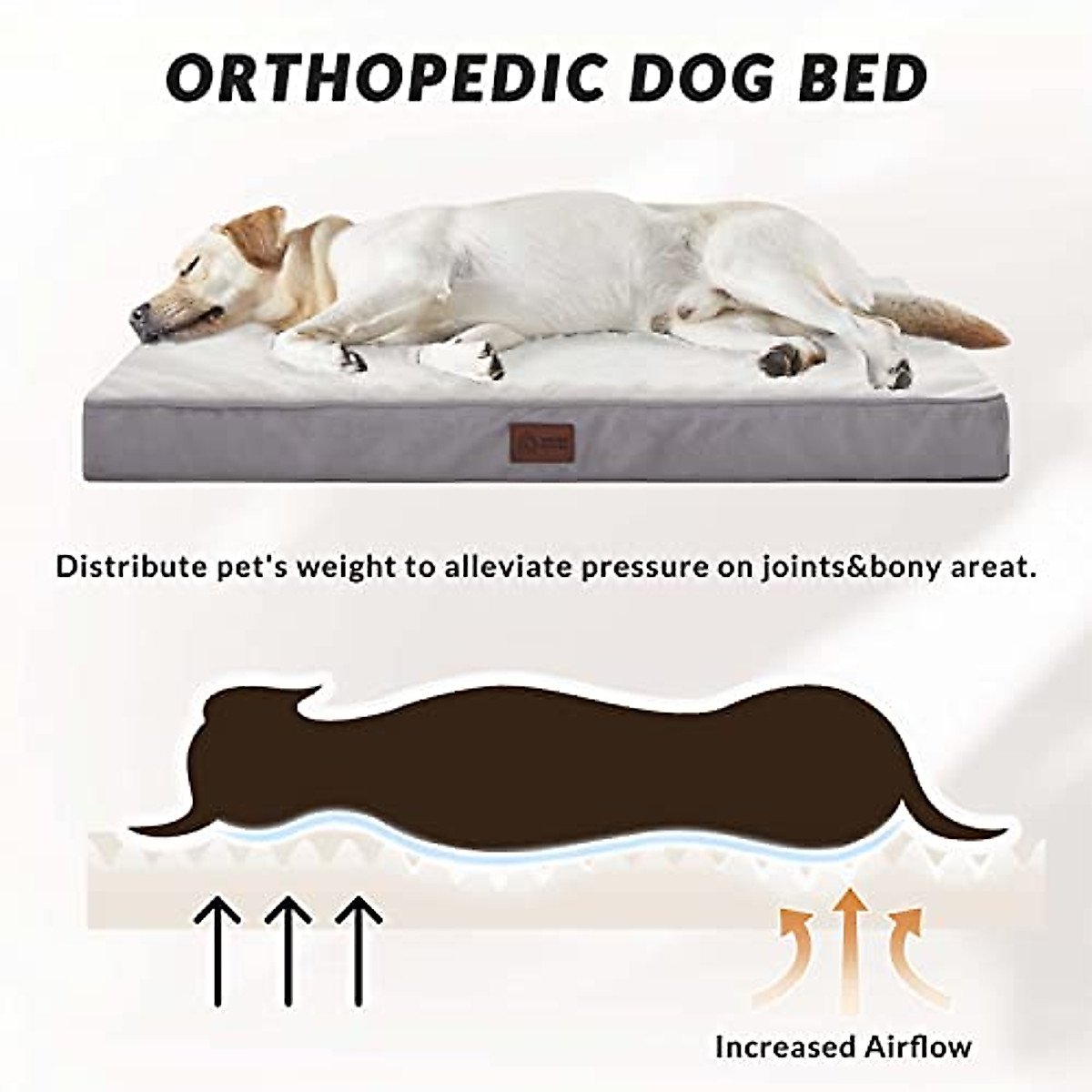 WESTERN HOME Large Orthopedic Dog Beds for Large and Extra Large Dogs/Cats Egg-Crate Foam Pet Bed Mat with Soft Removable Cover, Waterproof Lining, Foam Dog Crate Bed