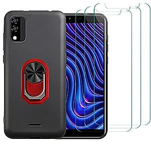 Futanwei Compatible with BLU C5 Max Case & Screen Protectors | BLU C5 Max Case with Ring Grip Finger Holder Stand | [3 Pack] BLU C5 Max Tempered Glass Screen Protectors | Slim Matte Black TPU Case