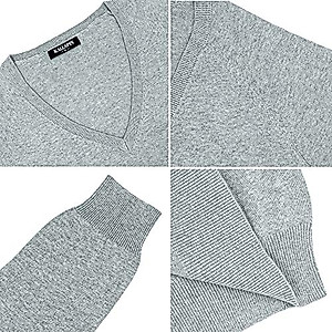 Kallspin Women's Cotton Pullover Sweater Relax Fit V Neck Long Sleeve Basic Fashion Knit Jumper (Large, Light Grey)