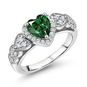 Gem Stone King 925 Sterling Silver Gemstone Birthstone Heart Engagement Ring | 6MM Heart Shape | Wedding Engagement Anniversary Promise Ring For Women | Available In Size 5, 6, 7, 8, 9