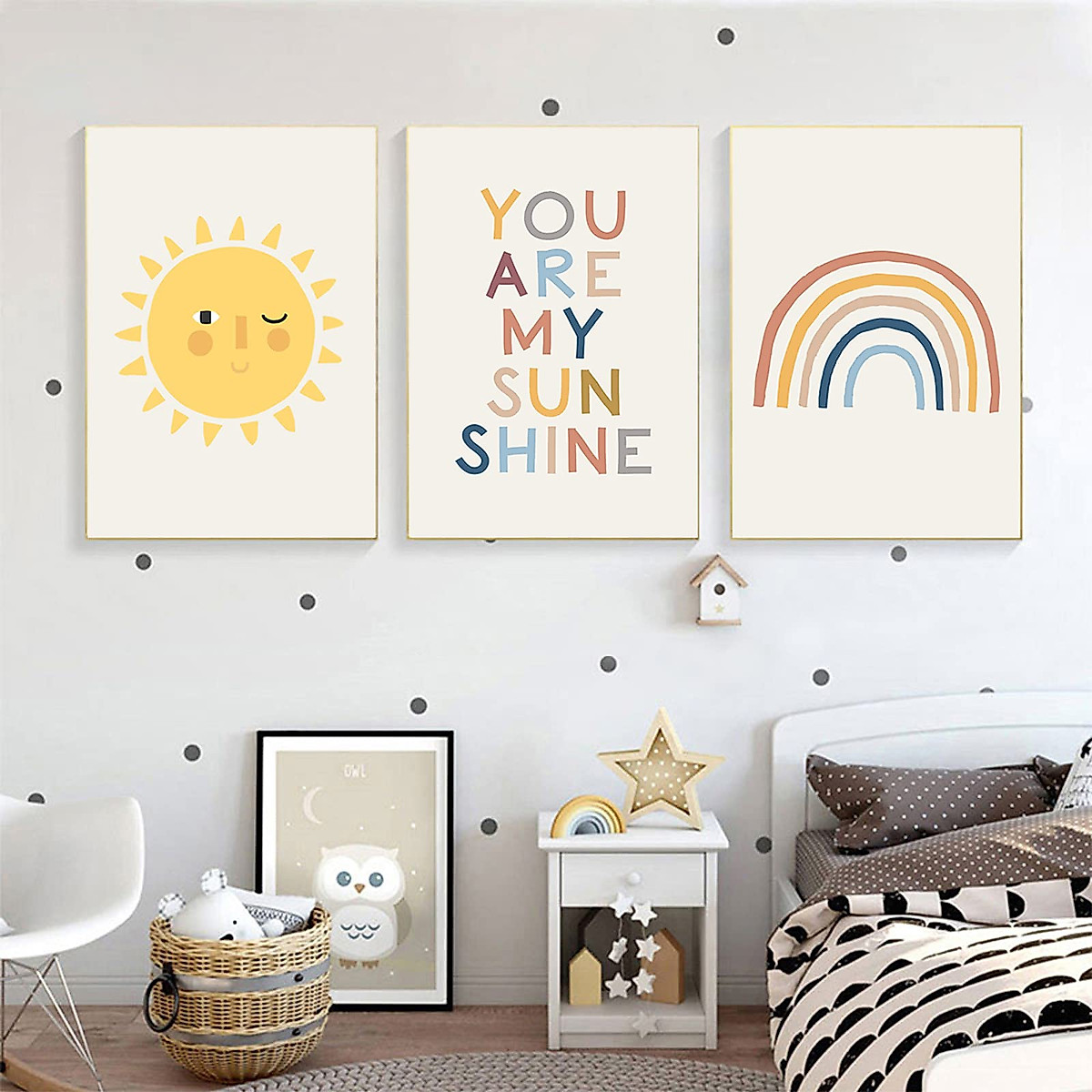 You Are My Sunshine Wall Art 3 Piece Boho Nursery Wall Art Rainbow Art Wall Decor Nursery Art Prints for Kids Room Nursery Pictures for Baby Girls Room Decor 12x16 Inch Unframed