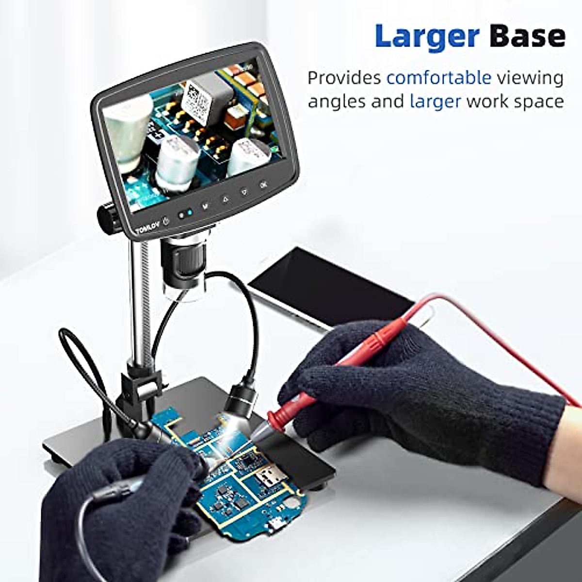 TOMLOV DM03 7" HDMI LCD Digital Microscope 1200X [Larger View & Larger Workspace] 1080P HD Screen Coin Microscope for Adult/Kids USB Soldering Microscope with Light Compatible with TV/Windows/MacOS