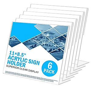 COYMOS Acrylic Sign Holder 8.5 x 11 Horizontal 6 Pack Slant Back Acrylic Stands for Display Plexiglass Clear Acrylic Display Stands for Ad Frame, Picture Photo Frames, Promotions, Restaurants, Office