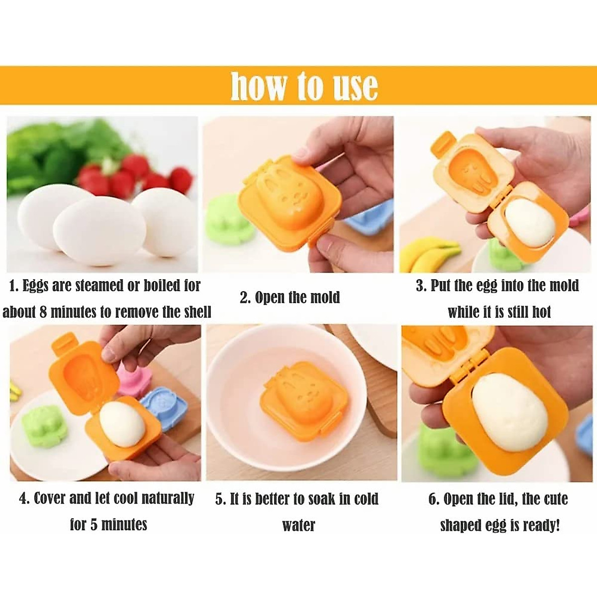 6 Pcs Cartoon Cute Boil Egg Fish Car Heart Shape Egg Sushi Rice Mould Decorating Fondant Cake Tool Cookery molds
