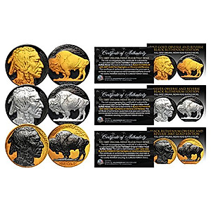 1930's Genuine Indian Head Buffalo Nickel *Full Dates* BLACK RUTHENIUM Set of 3