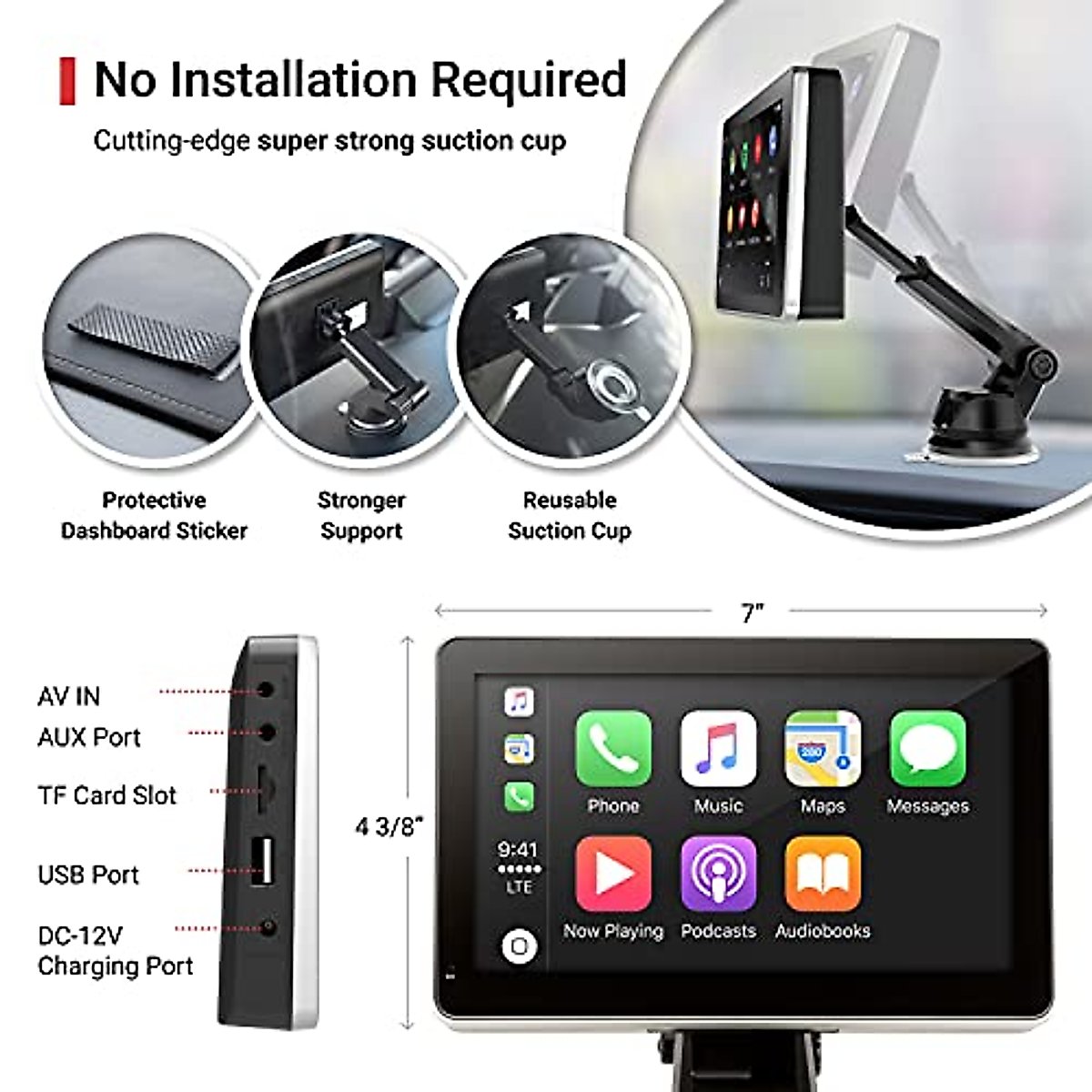 Car and Driver INTELLIDASH with Apple Carplay and Android Auto, 7'' IPS Touchscreen Multimedia Player with Bluetooth, Mirror Link, SiriusXM, Google, Siri Assistant Dash or Windshield Mounted (Wired)