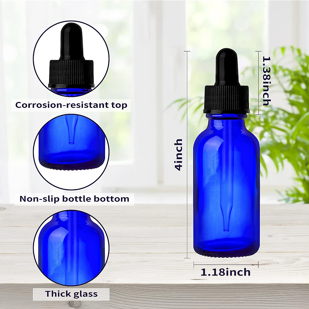 Comrzor 24 Pack 1oz Cobalt Blue Glass Bottles with Glass Eye Droppers for Essential Oils, Perfumes & Lab Chemicals (Brush, Funnels, 2 Extra Droppers, 36 Pieces Labels & 30ml Measuring Cup Included)
