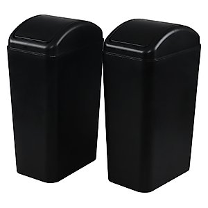 Hayixia 2-Pack 14 Liter Plastic Trash Can with Swing Lid, Swing Top Garbage Can, Slim Trash Cans, Black