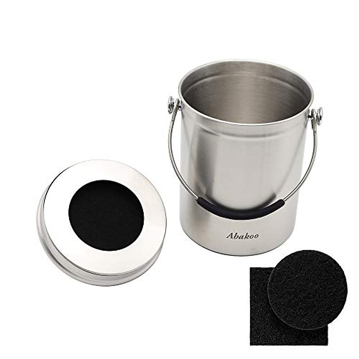 Abakoo Stainless Steel Compost Bin for Kitchen Countertop Compost Bucket Kitchen Pail Compost with Lid 1.3 Gallon-Includes 4 Filters