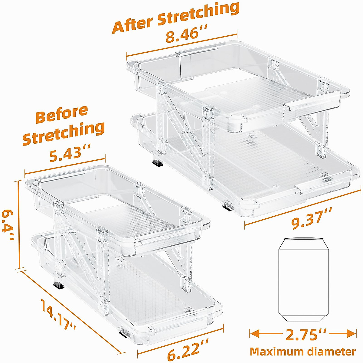 Skycarper Automatic Glide Adjustable Drink Organizer, Clear Soda Can Dispenser Organizer for Pantry Refrigerator, Set of 2