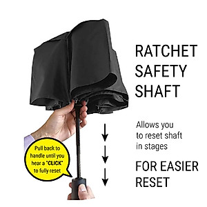 Prostorm Windproof Deep Dome Double Vented Travel Umbrella with Automatic Open & Close Pro Storm (Black)