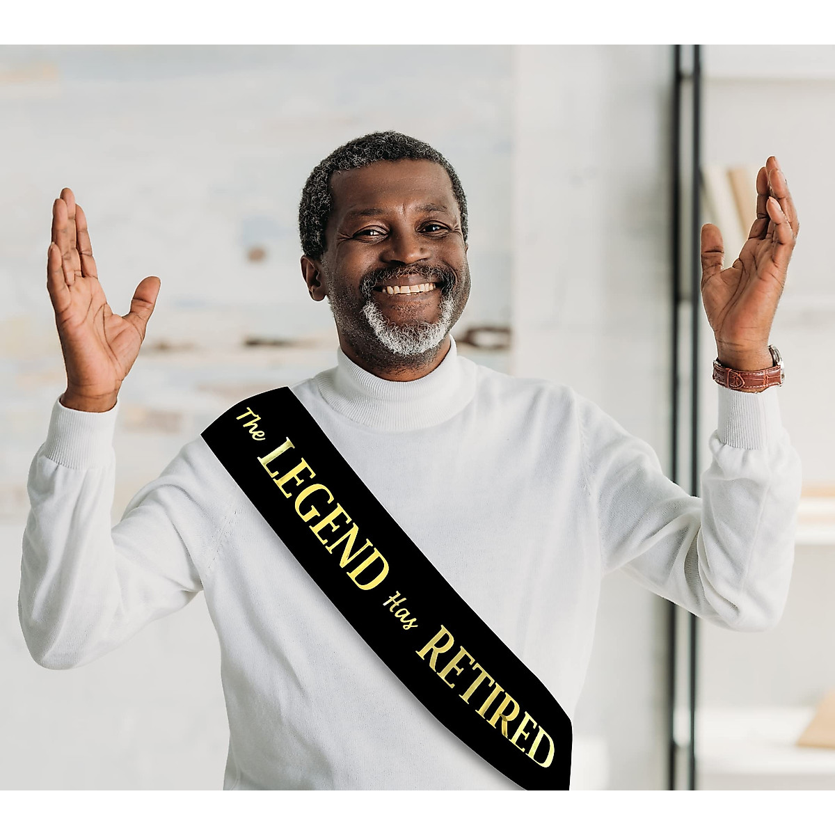 JPACO The Legend Has Retired Sash – Elegant Black and Gold Foil Legendary Sash for Both Women and Men & a Large Gold Safety Pin. Perfect for Retirement Parties