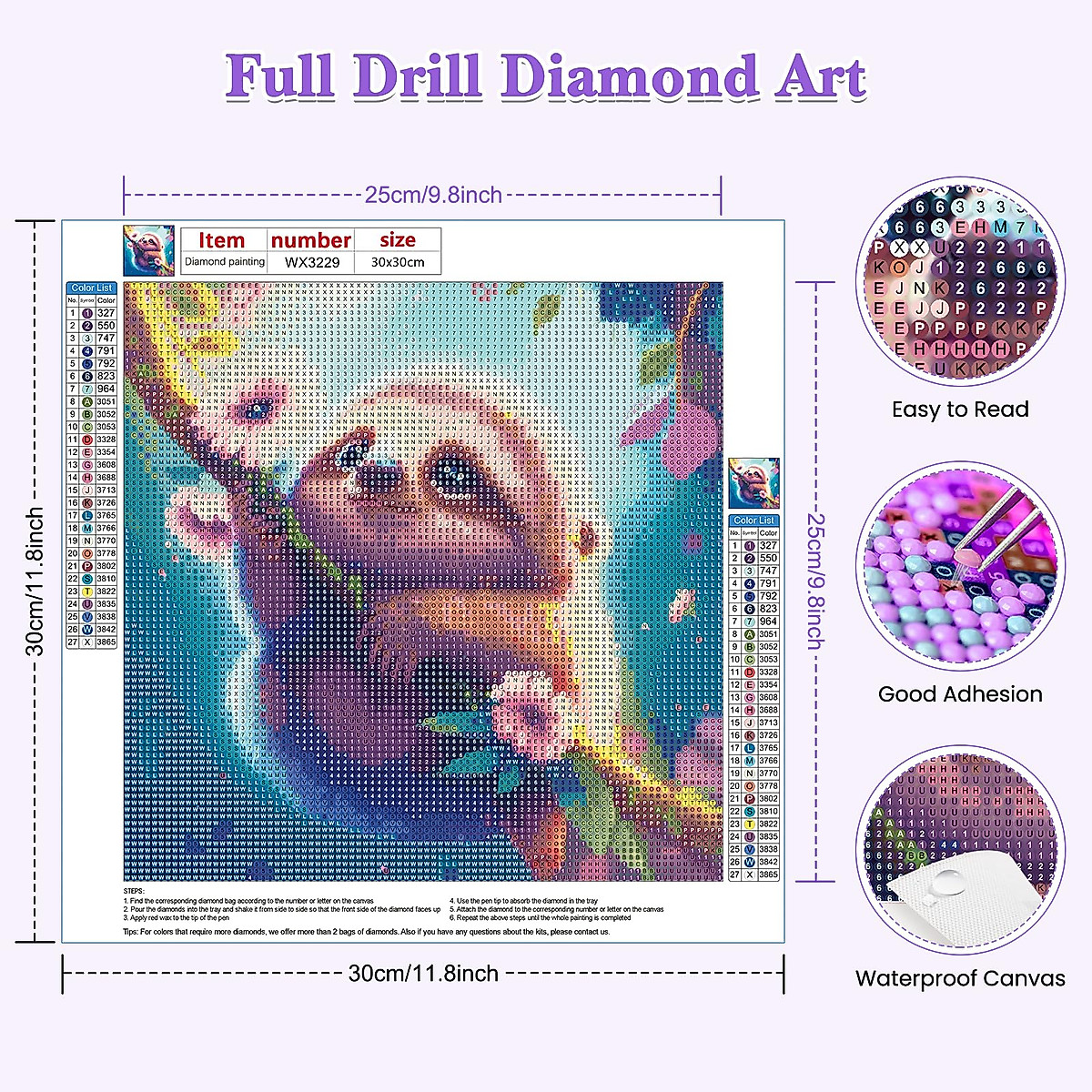 RICUVED Diamond Art Kits for Adults, Sloth Diamond Art Kits Full Drill 5D Animal Diamond Art, Flowers Diamond Gem Dots Art and Crafts for Gift Home Wall Decor 12x12 Inch/30x30cm
