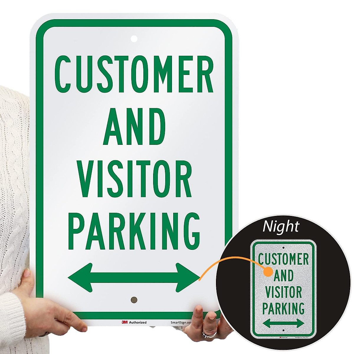SmartSign-K-5661-EG "Customer and Visitor Parking" Sign with Bi-directional Arrow | 12" x 18" 3M Engineer Grade Reflective Aluminum