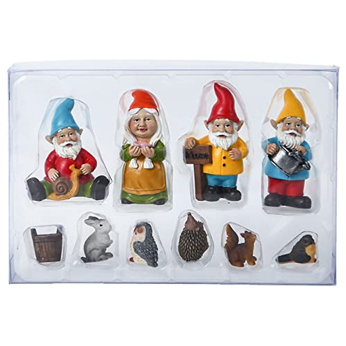 10 Pcs Outdoor Garden Mini Gnomes Statue, Fairy Garden Accessories Micro Miniature Gnomes Figurines, Resin Micro Gnomes, And Hedgehog Owl Bird Squirrel Rabbit Bucket flowerpot Decor Accessories