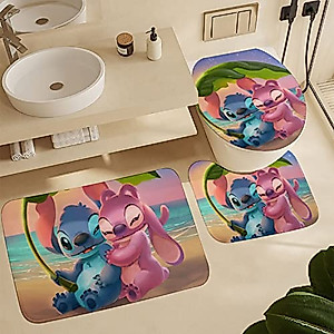 fmsnupz Cartoon Shower Curtain 4PCS Set, Cute Bathroom Decor with Non-Slip Rugs, Toilet Lid Cover and Bath Mat, Waterproof Fabric Shower Curtains with 12 Hooks, 70.8"x70.8"