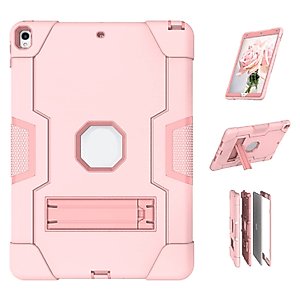 Jaorty Case for iPad Air 3 10.5" 2019,for iPad Pro 10.5 inch 2017 Case,3 in 1 Hybrid [Soft&Hard] Heavy Duty Rugged Stand Shockproof Anti-Slip Anti-Scratch Full-Body Protective Case,Pink
