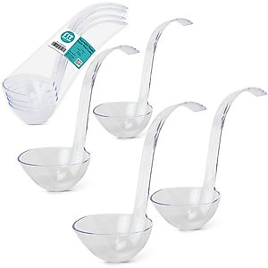 [4 Pack] 5 oz Plastic Punch Bowl Ladle - Clear Serving Spoon for Dressings, Soup, Sauce, Fruit Juices in Cocktail Parties Banquets Catering, One-Piece Disposable Commercial Grade Acrylic Scoop