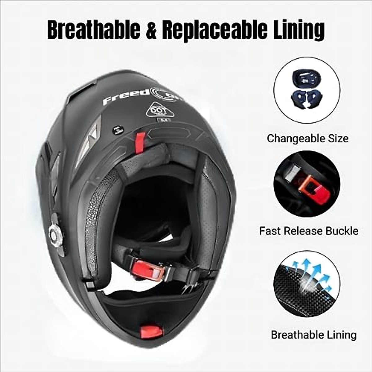 FreedConn Motorcycle Bluetooth Helmet BM2-S Flip Up Modular Bluetooth Motorcycle Helmet Voice Dial Hands-Free Call 500M 2-3 Riders MP3 FM DOT Motorcycle Helmet with Bluetooth 3.0 (Large, Gloss Black)